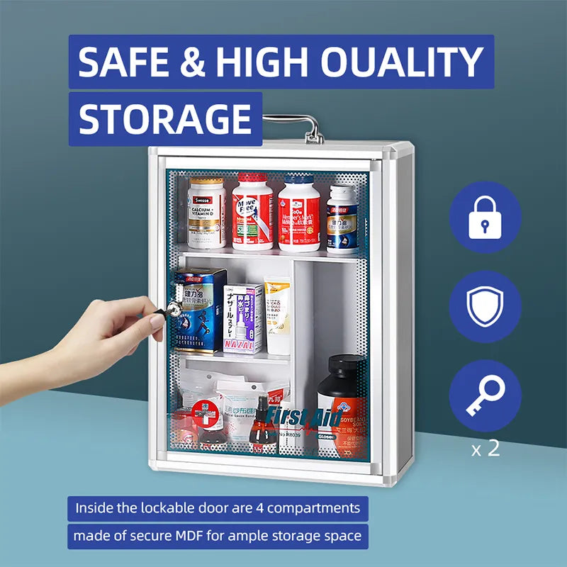 Glosen Locking Medicine Cabinet Wall Mounted and Portable Storage Cont